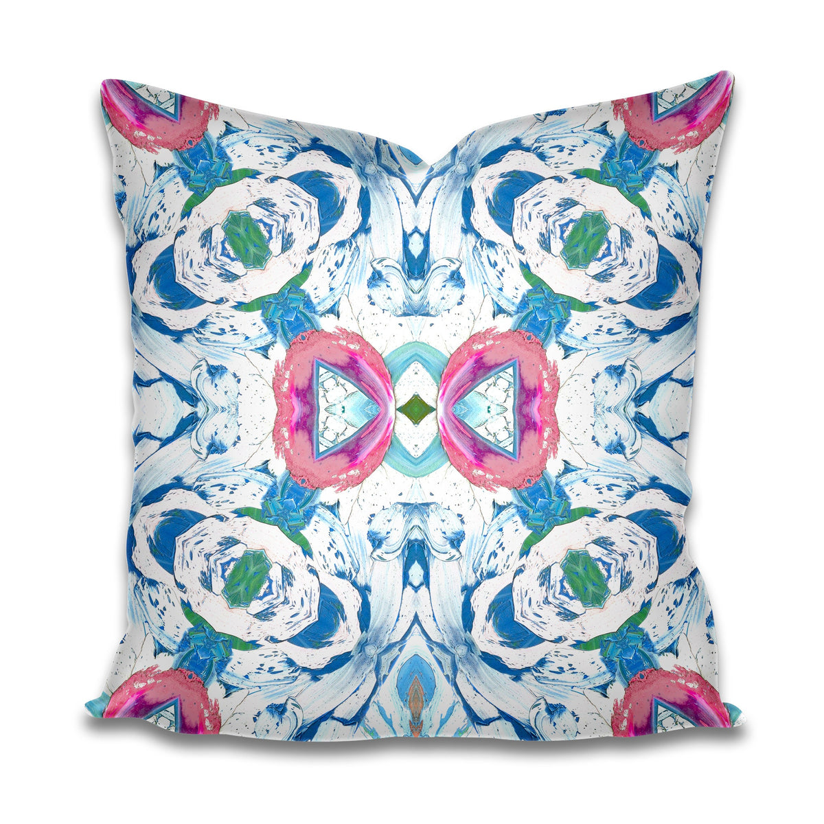 Ocean blue and pink pillow blue white pink accent pillow kaleidoscope ...