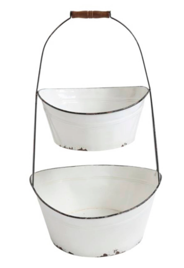 Modern farmhouse tray two tier enamel tray bucket vintage fruit tray d ...