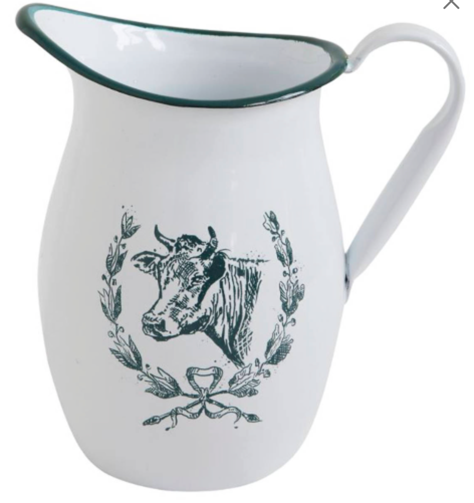 Modern farmhouse milk pitcher with cow enamel creamer vintage cottage ...