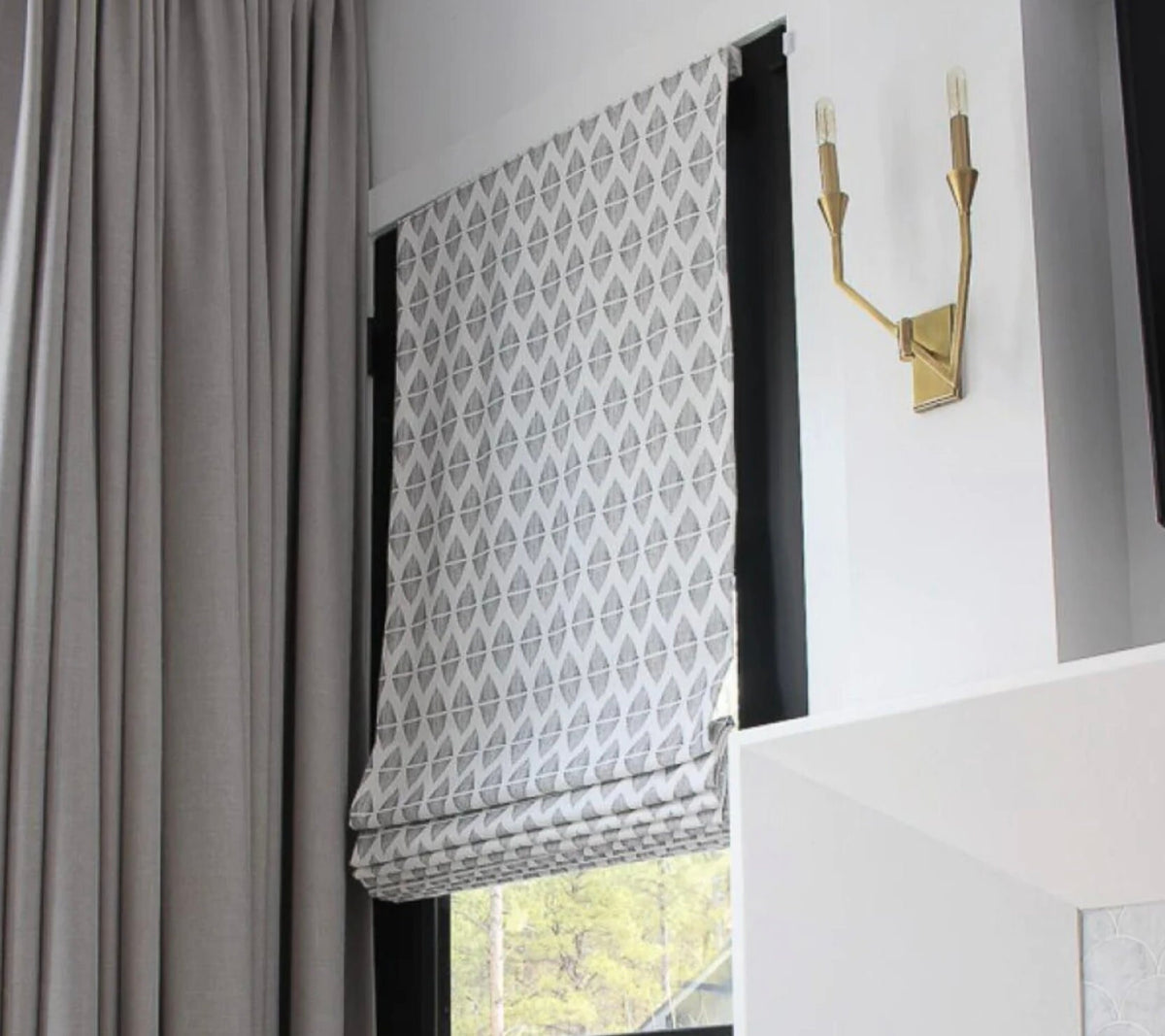 Modern Roman Shade black and white window shade Reflect Cotton grey ro ...